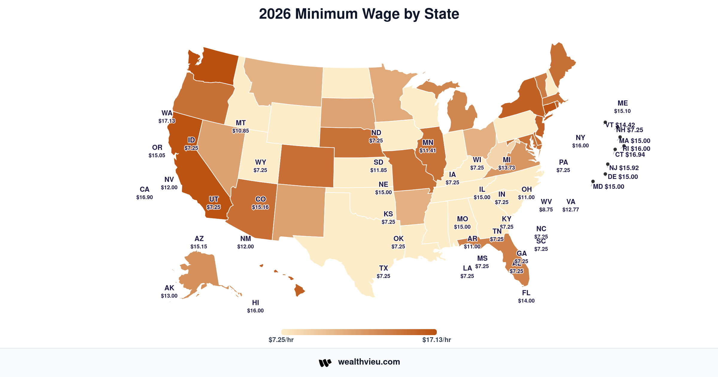 Minimum Wage by State 2026: Every State Rate From $7.25 to $17.50 Per ...